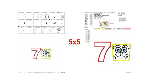 Spongebob Squarepants Birthday Number 7 Applique Design - Instant Download