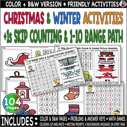 Christmas Winter skip Counting 1s & 1-10 range path Number Letter Order ...
