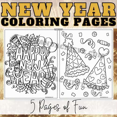 New Year Party - Coloring Sheet Pages | Station/Center Activity for ...