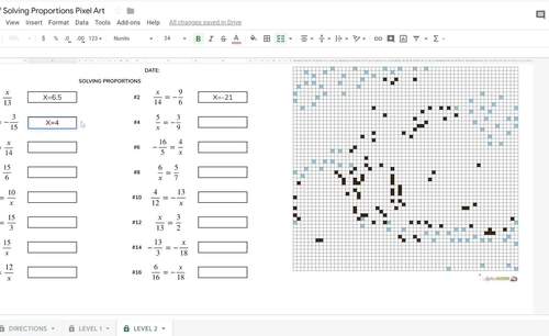 Google Sheets Digital Resource Pixel Art Math Solving Proportions