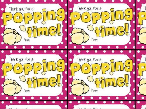 Popcorn Snack Treat Tag- Thanks for a Popping time! | TPT