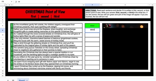 CHRISTMAS POINT OF VIEW Google Sheets Digital Mystery Picture | TPT