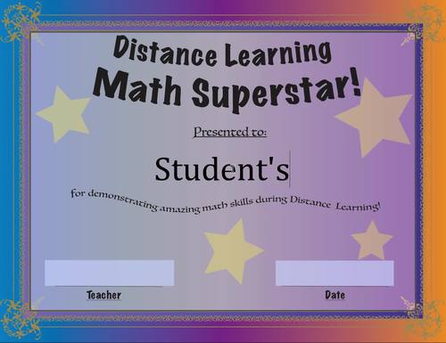 Distance Learning Certificate- Math Superstar! Editable PDF | TpT