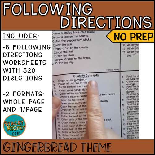 Gingerbread Speech Therapy NO PREP Following Directions Worksheets