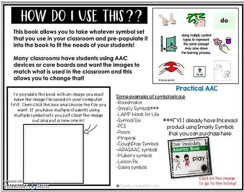 Core Vocabulary Editable Symbol Adapted Book: PLAY by Teach Love Autism