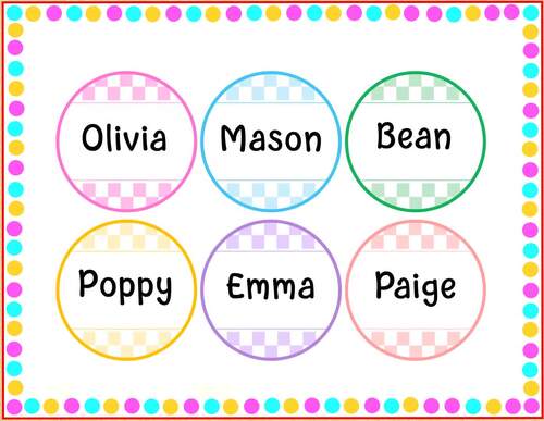 Printable Pastel Student Name Tags, Round Daycare Labels, Circle Cubby ...