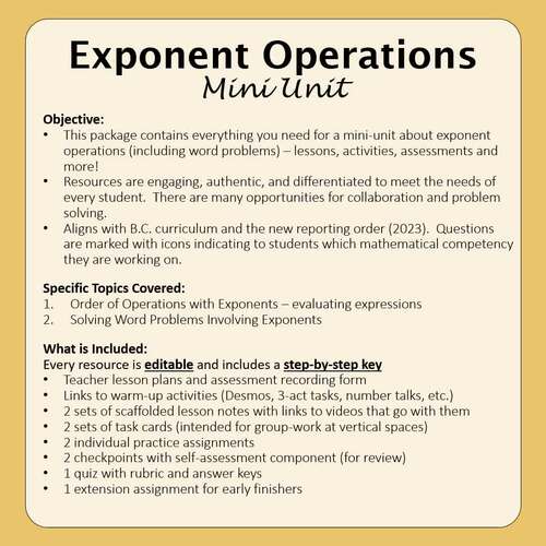 Introduction to Powers and Exponent Laws Mini Unit | Differentiated ...