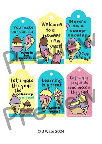 End of Year Gift Tags & Back To School Printable Tags Ice Cream Themed