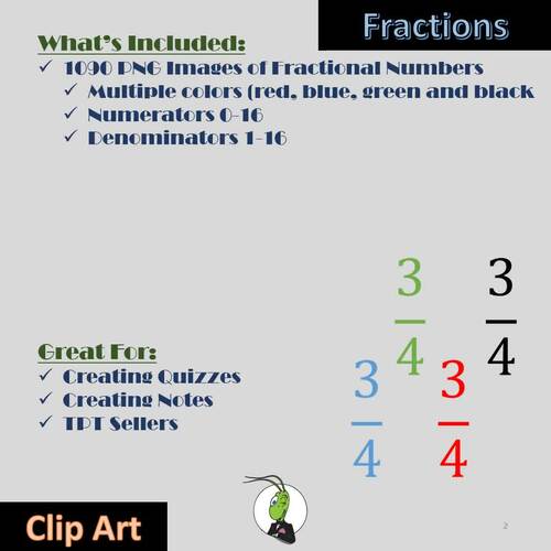 Fraction Clip Art Colors for Commercial Use by Grasshopper Mathematics