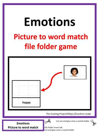 Emotions picture to word match file folder game for Special Education
