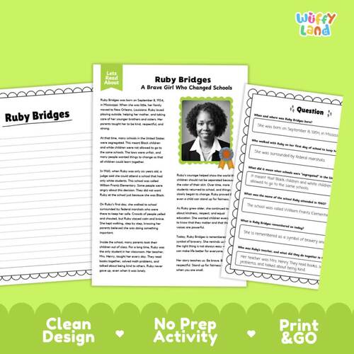 Ruby Bridges Biography Reading Comprehension Black History Month Writing