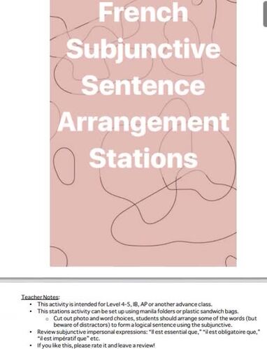 Le Subjonctif -- French Subjunctive Stations *print & use w/tactile ...