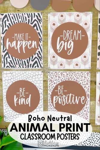 Boho Neutral Animal Print Classroom Decor | Classroom Posters - Editable!