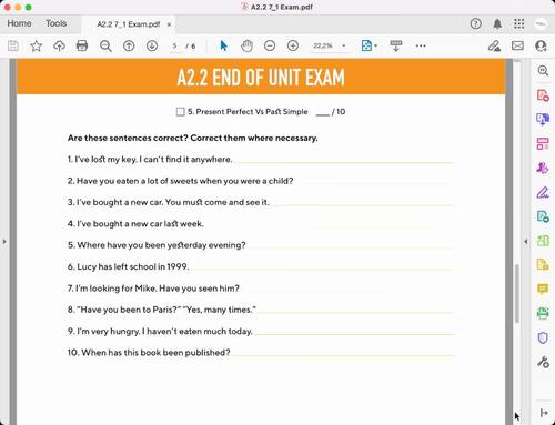 ESL Elementary A2.2 End of Unit Exam by ESL Adult Workshop | TPT