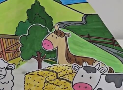Farm Coloring Triorama, Farm Animals Paper Craft, Farm Diorama, Animal ...