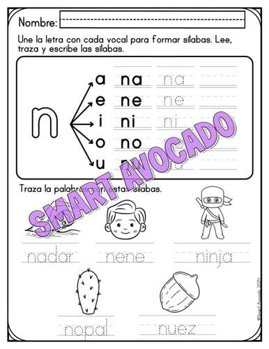 Sílabas con la letra N Actividades - Palabras con Na Ne Ni No Nu - Lectura