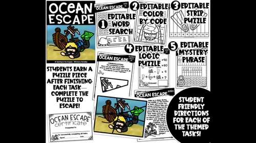 Escape Room PRINTABLE Bundle EDITABLE Math ELA Activities | TPT