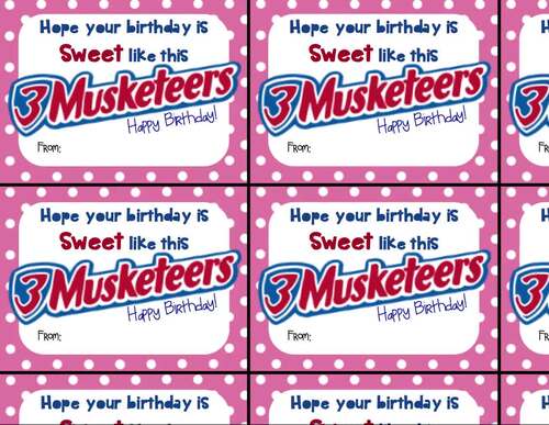 3 Musketeers Chocolate Birthday Gift Tag- Hope your birthday is sweet ...