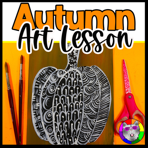 Art Lesson Pumpkin Line Art Painting Autumn Fall Zen Doodle Art Lesson