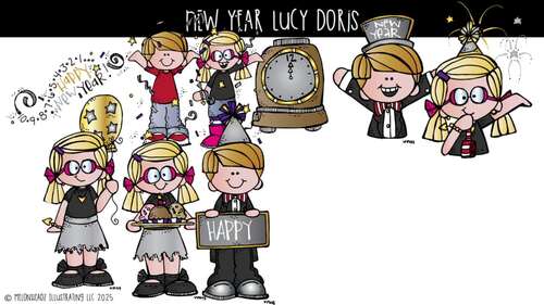 New Year clip art, Lucy Doris clip art, Melonheadz Character COMBO PACK