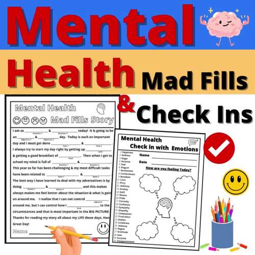 Mental Health Activity Mad Fills Check Ins SEL Wellness No Prep by ...