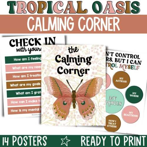Tropical Calming Corner Posters / Calm Down Corner / Plant Jungle Decor