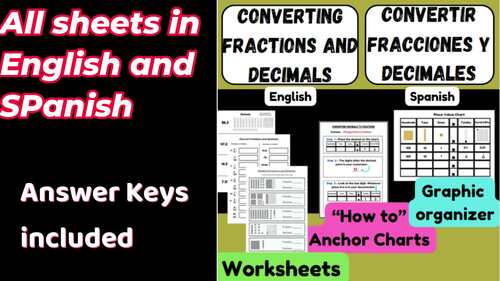 Convert Fractions and Decimals Convertir Fracciones y Decimales bilingual