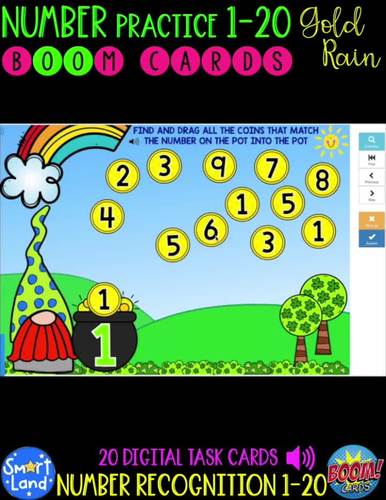 Number Recognition Practice 1-20_Boom Cards™| St.Patrick's | TPT