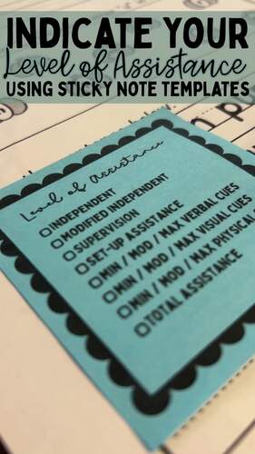 Level of Assistance Printable Sticky Notes Template OT PT Speech Therapy