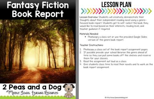 Fantasy Fiction Book Report by 2peasandadog | TPT