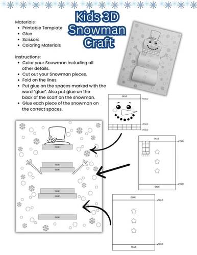 Build a 3D Snowman Printable Activity for Kids, Cut and Paste Winter Craft