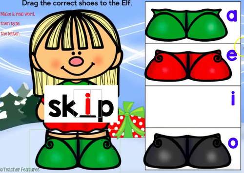 Boom Cards Christmas ELF SHOES Digraphs & Consonant Blends SHORT VOWELS