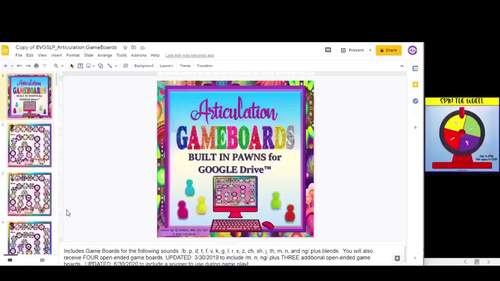 Articulation Game Boards for GOOGLE SLIDES with Moveable Pawns, Spinner ...