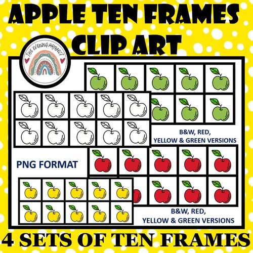 APPLE TEN FRAMES CLIP ART/B&W, RED, YELLOW&GREEN VERSIONS | TPT