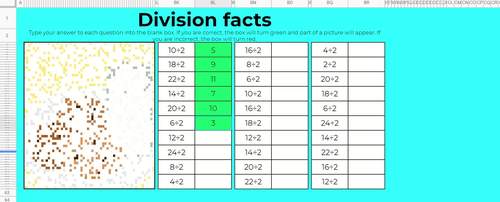 DIVISION FACTS 2s Pixel Art Math Digital Mystery Pictures Google Sheets