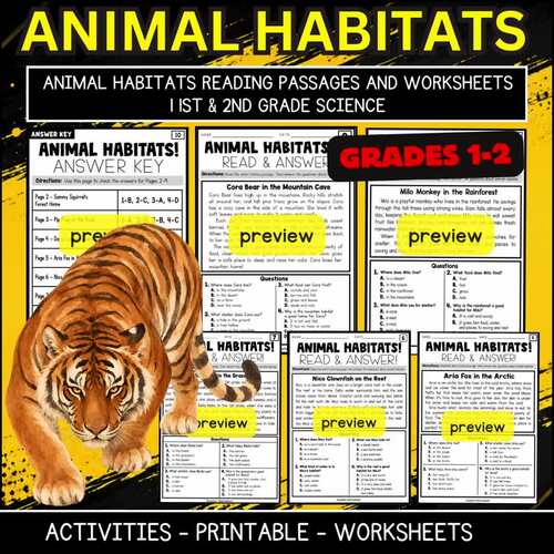 Animal Habitats Reading Passages and Worksheets | 1st & 2nd Grade Science