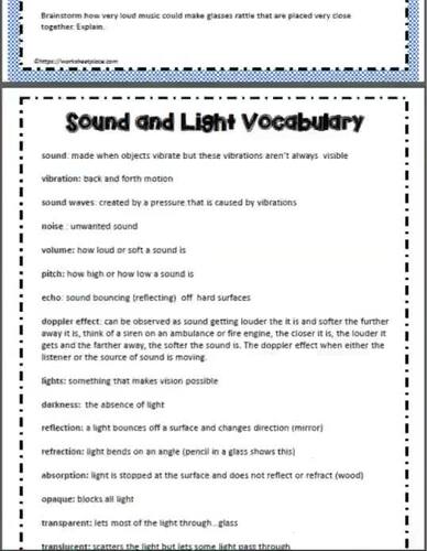 Light and Sound Activities Digital and Printable Grade 4-5 by Worksheet ...