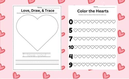 Valentines Spelling, Math, writing, Bundle 10 pages by 2design2craft