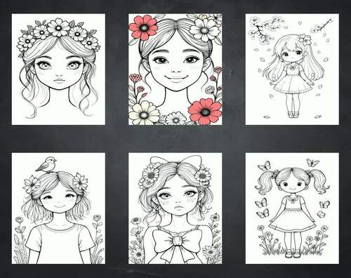 Kawaii Cute Spring Girl: Blooming Adventures Coloring Book | TPT