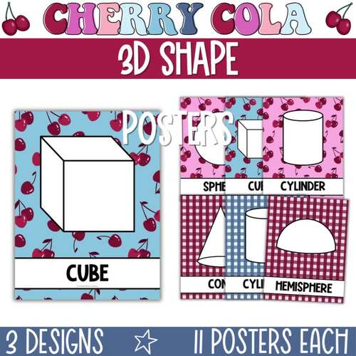 Retro Cherry Shape Posters, 3D Shape Posters Display, Geometry Math Posters
