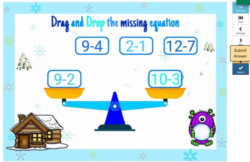 Balancing Equations Subtraction to 20 Winter Math Boom Cards Digital Math