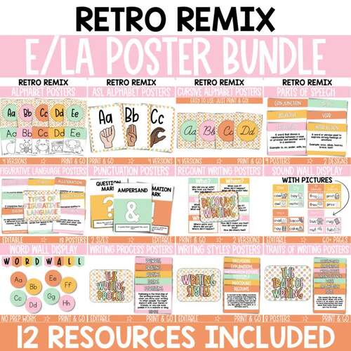 English Language Arts Posters / Writing Posters / Retro Remix BUNDLE