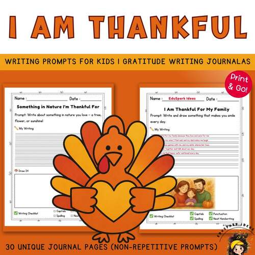 I Am Thankful For Writing Prompts for Kids | Gratitude Writing Journal ...