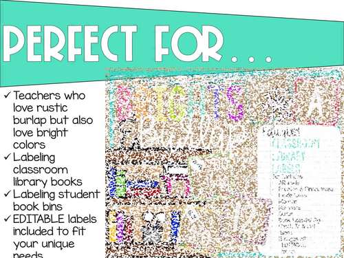 Stylish Brights and Burlap | Classroom Library Labels by Stylish In ...