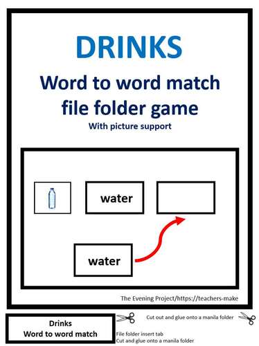 Drinks vocabulary word to word matching file folder game for Special ...