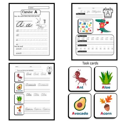 Cursive Handwriting Practice With Task Cards for Beginner by Banyan Tree