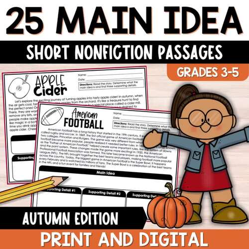 Fall Reading Main Idea and Key Details Graphic Organizers Worksheets ...