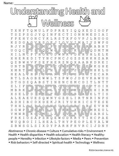 Understanding Health and Wellness Vocabulary Wordsearch Puzzle | TPT