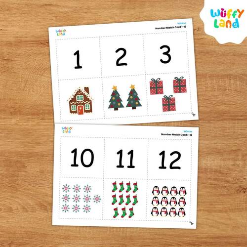Winter Number Match Cards 1-12 | Counting Game & Math Center | Kindergarten
