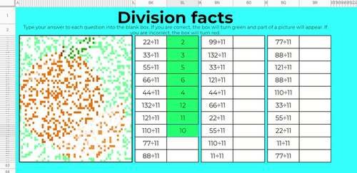 11s DIVISION Pixel Art Math Digital Mystery Pictures Google Sheets
